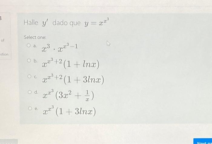 Solved 3 Halle y' dado que y = 223 of Select one: O stion b. | Chegg.com