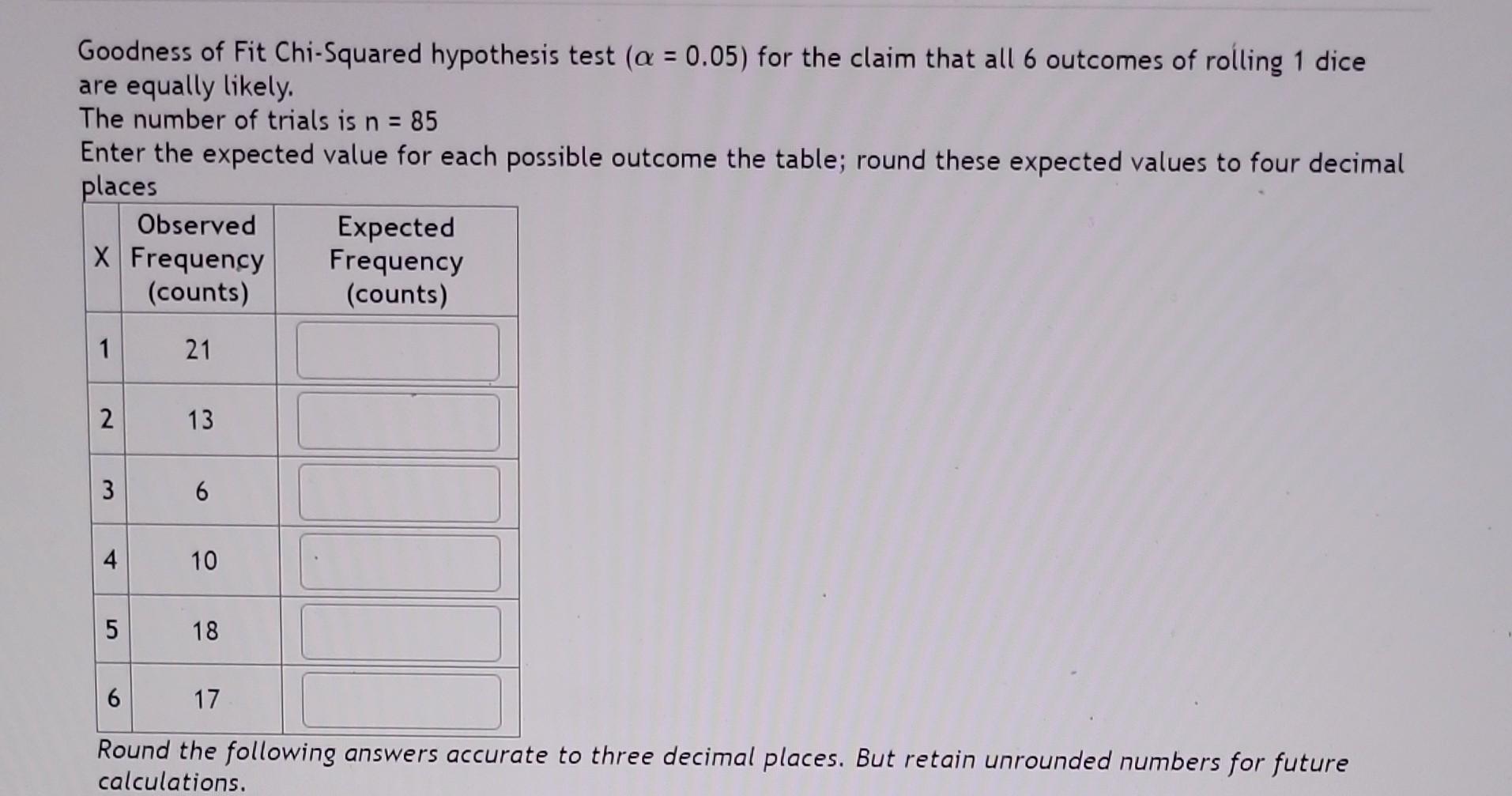 Solved Goodness of Fit Chi-Squared hypothesis test (α=0.05) | Chegg.com