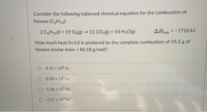 Solved Consider the following balanced chemical equation for | Chegg.com