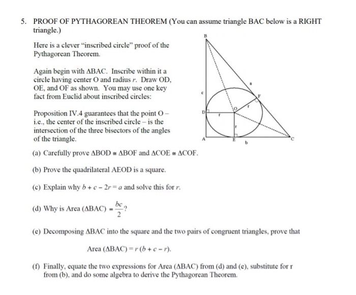 Solved 5. PROOF OF PYTHAGOREAN THEOREM (You can assume | Chegg.com