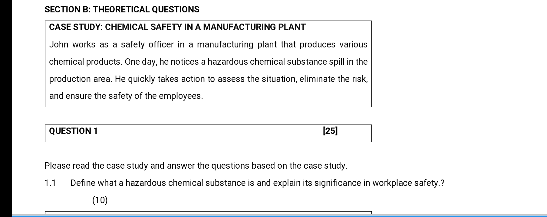 Solved SECTION B: THEORETICAL QUESTIONSCASE STUDY: CHEMICAL | Chegg.com