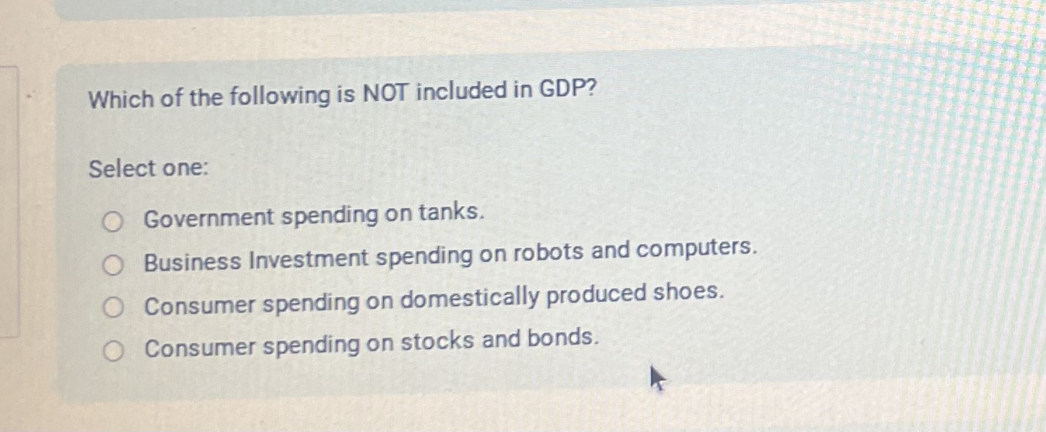 Solved Which of the following is NOT included in GDP?Select | Chegg.com