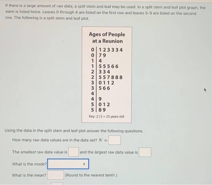 Solved If there is a large amount of raw data, a split stem | Chegg.com