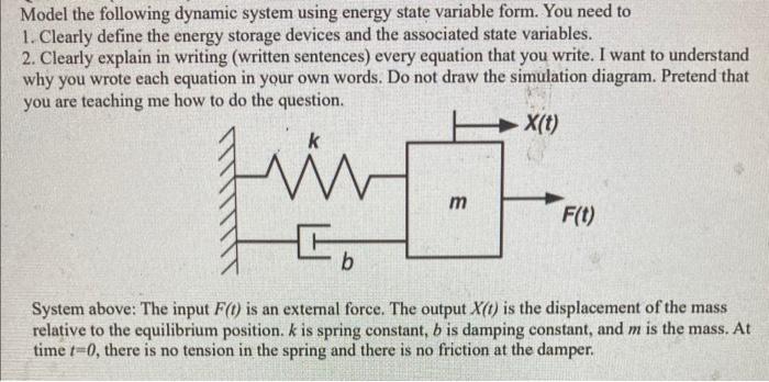 Solved Model The Following Dynamic System Using Energy State 5580