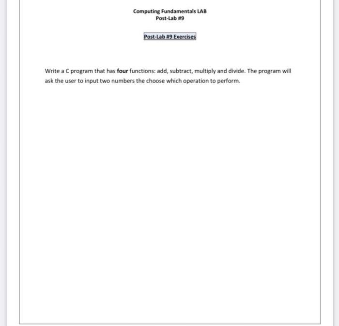 Solved Computing Fundamentals LAB Post-Lab #9 Post-Lab #9 | Chegg.com