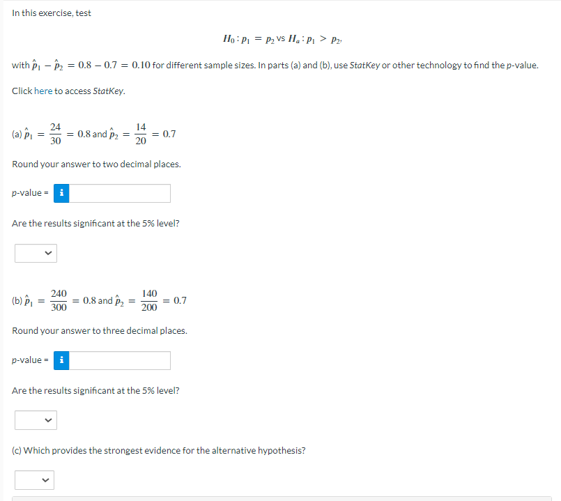Solved In this exercise, testH0:p1=p2 vs Ha:p1>p2with | Chegg.com