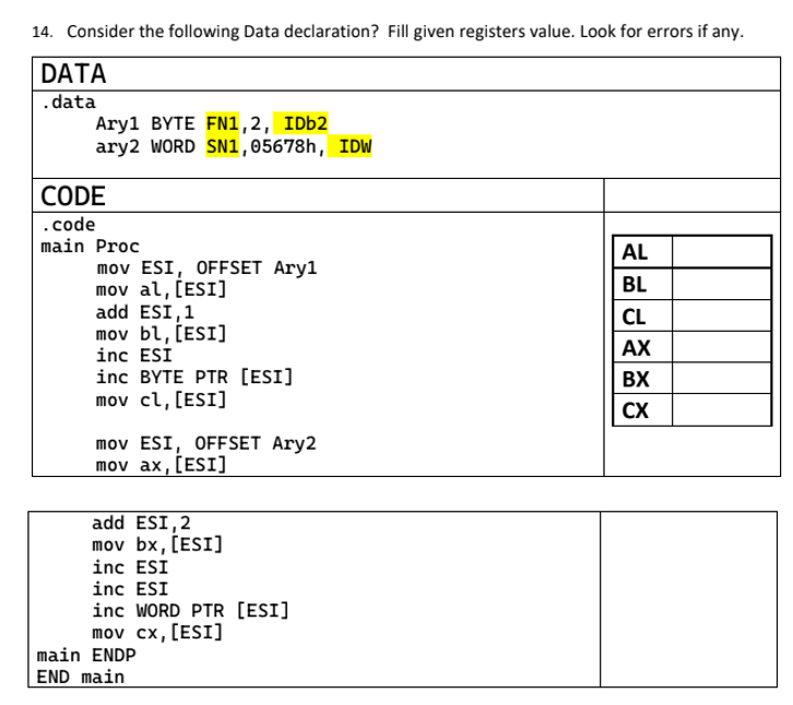 Consider the following Data declaration? Fill given | Chegg.com