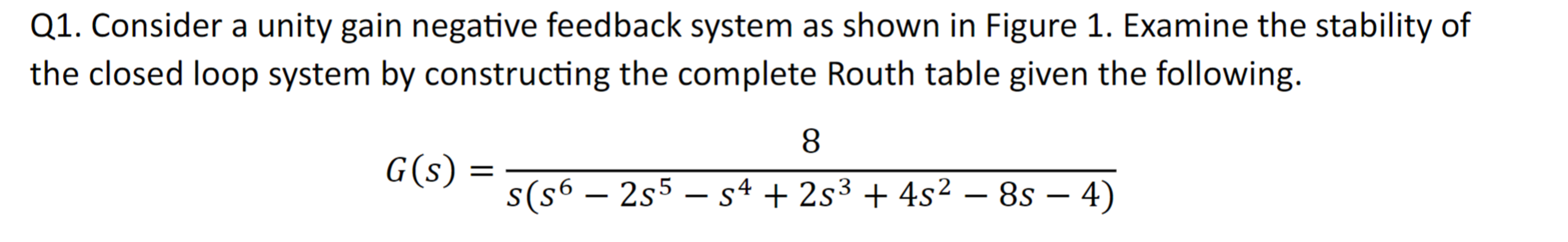 Solved Q1. ﻿Consider a unity gain negative feedback system | Chegg.com