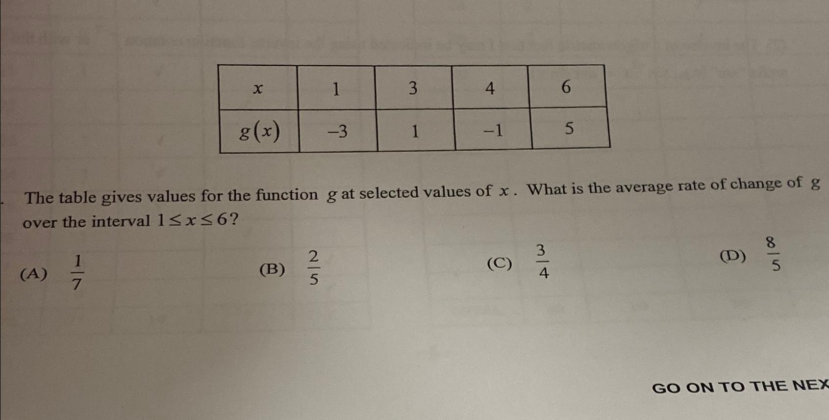 Solved \table[[x,1,3,4,6],[g(x),-3,1,-1,5]]The table gives | Chegg.com
