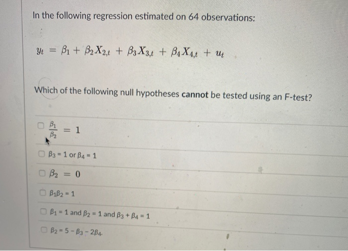 Solved In the following regression estimated on 64 | Chegg.com