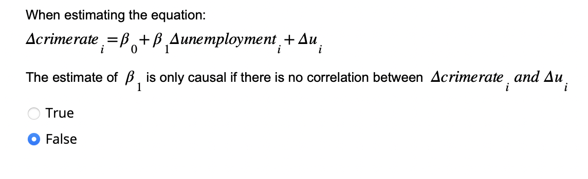 Solved When estimating the equation:Δ ﻿crimerate ?i=β0+β1 | Chegg.com