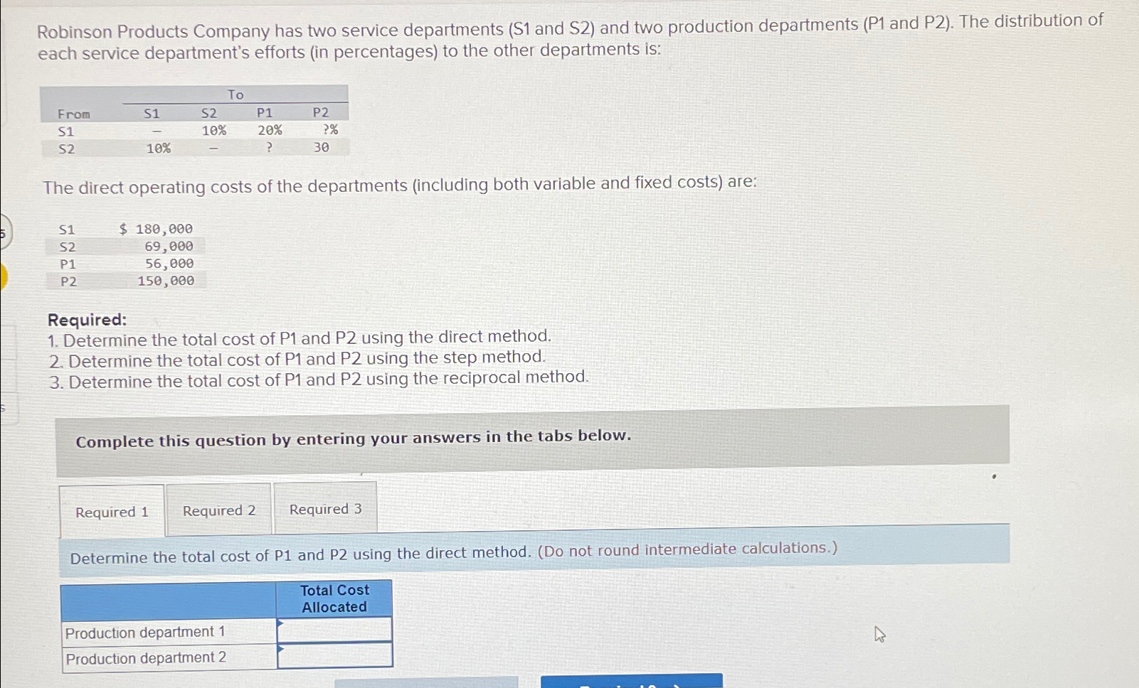 Solved Robinson Products Company has two service departments | Chegg.com