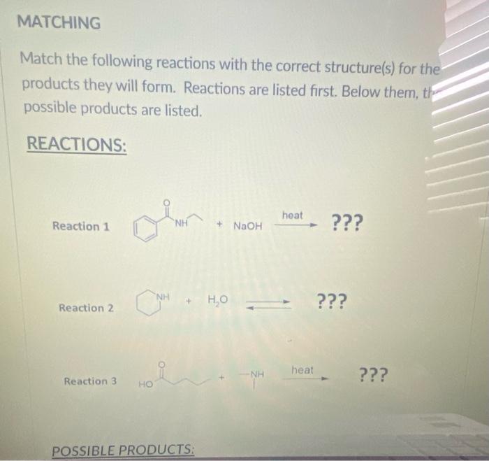 Solved MATCHING Match the following reactions with the | Chegg.com