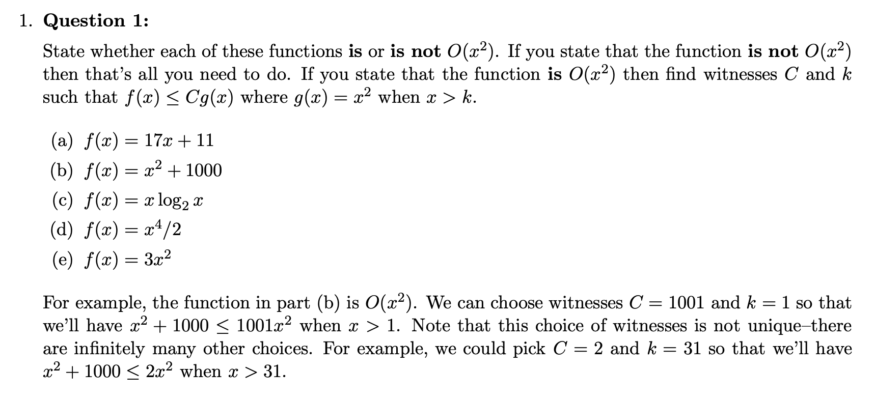 Solved For example, the function in part (b) ﻿is O(x2). ﻿We | Chegg.com