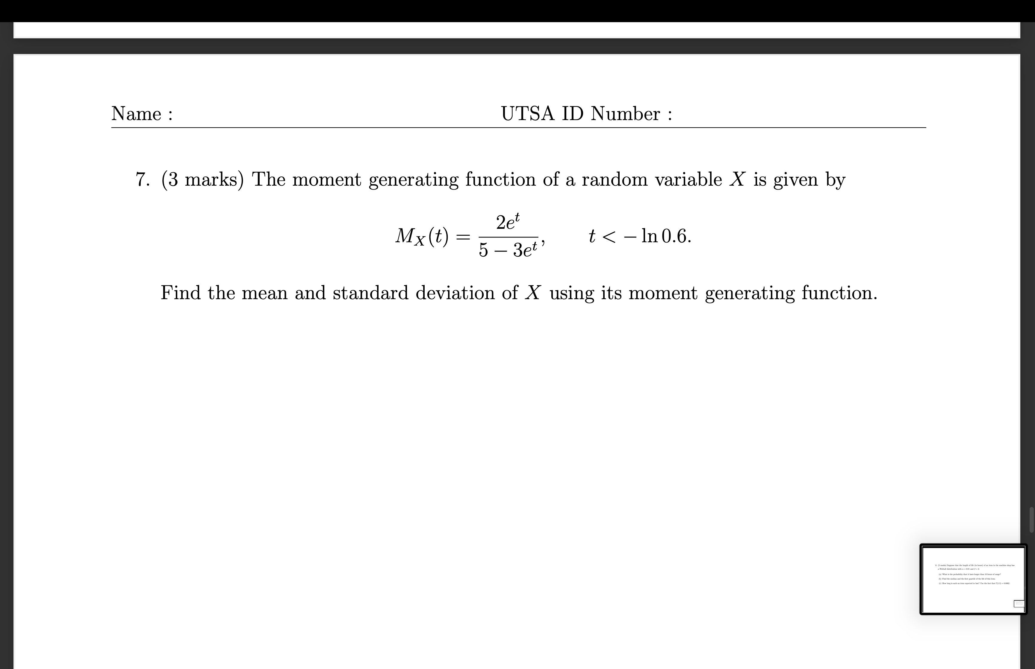 Solved (3 ﻿marks) ﻿The moment generating function of ﻿a | Chegg.com
