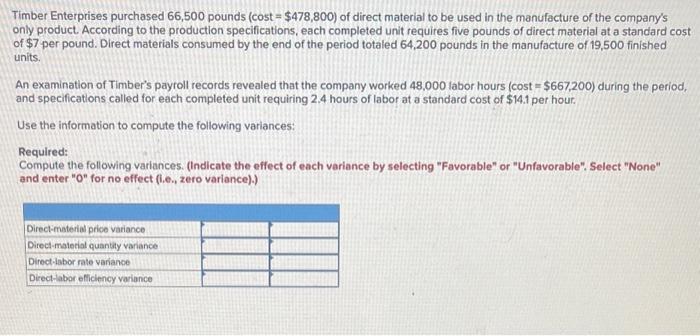 Solved Timber Enterprises purchased 66,500 pounds (cost | Chegg.com