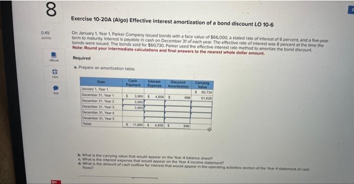 Solved Exercise 10-20A (Algo) Effective interest | Chegg.com