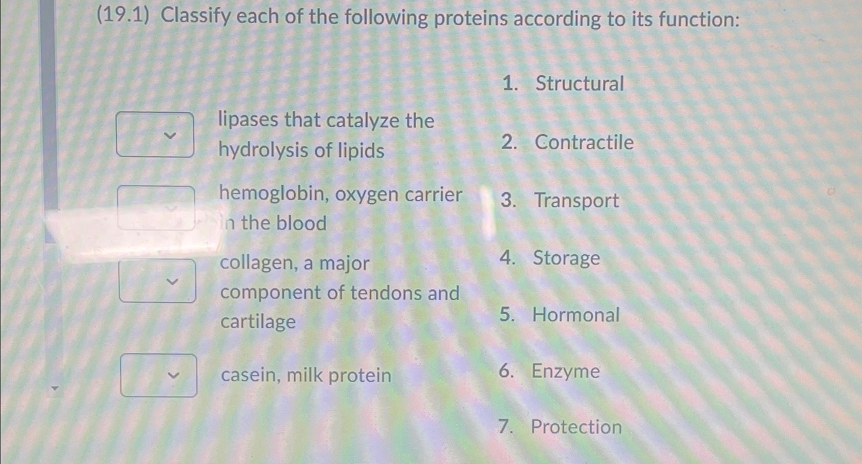 Solved (19.1) ﻿Classify each of the following proteins | Chegg.com