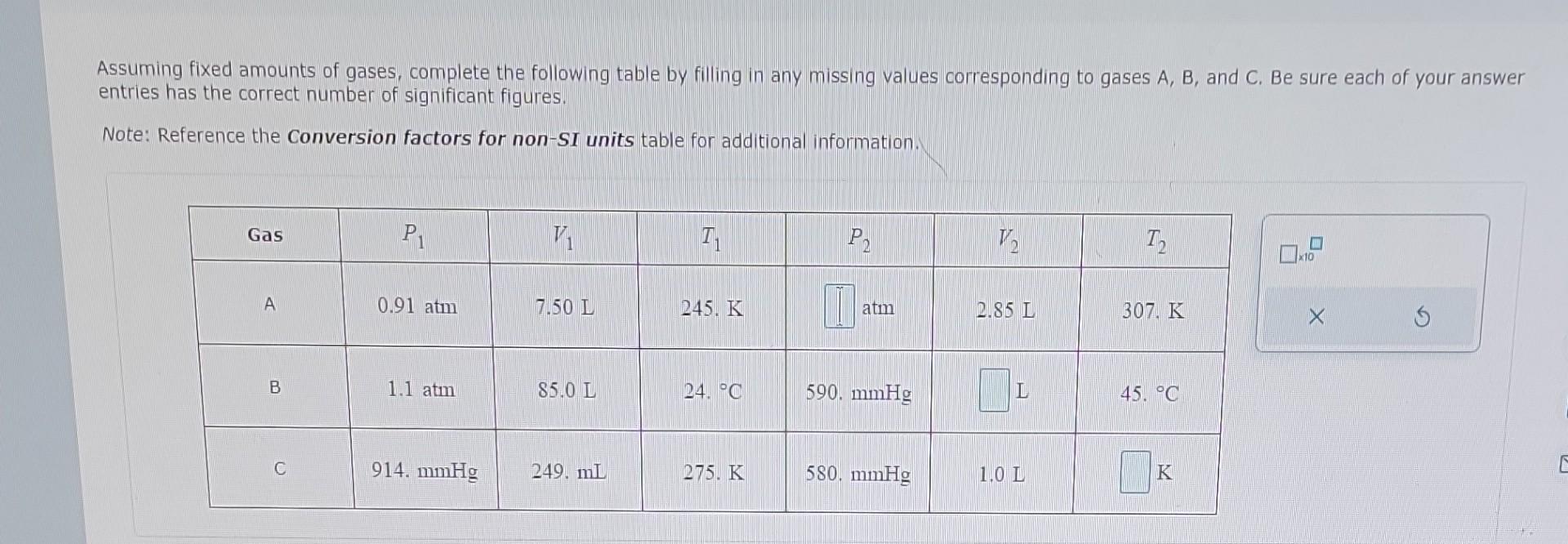 Solved Assuming fixed amounts of gases, complete the | Chegg.com