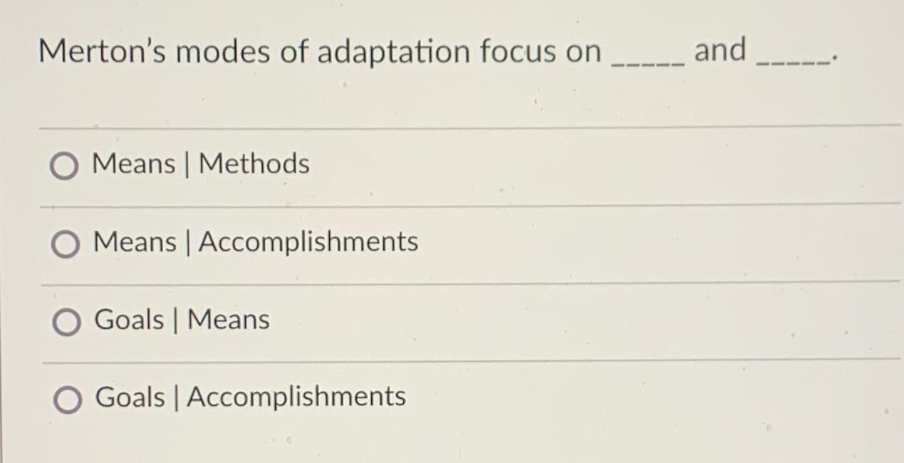 Solved Merton's modes of adaptation focus on andMeans | | Chegg.com
