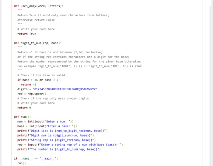 Solved def num_to_digit_rec (num, base): Return a list of | Chegg.com