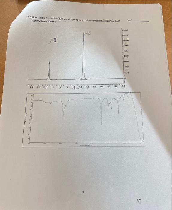 Solved 57) Given below are the 1/4 NMR and iR spectes for a | Chegg.com