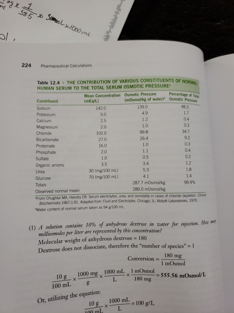 CALCULATIONS CAPSULE Milliequivalents, Millimoles, | Chegg.com