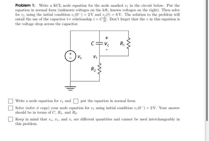 Solved Problem 1: Write a KCL node equation for the node | Chegg.com