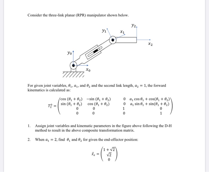 Solved Consider the three-link planar (RPR) manipulator | Chegg.com