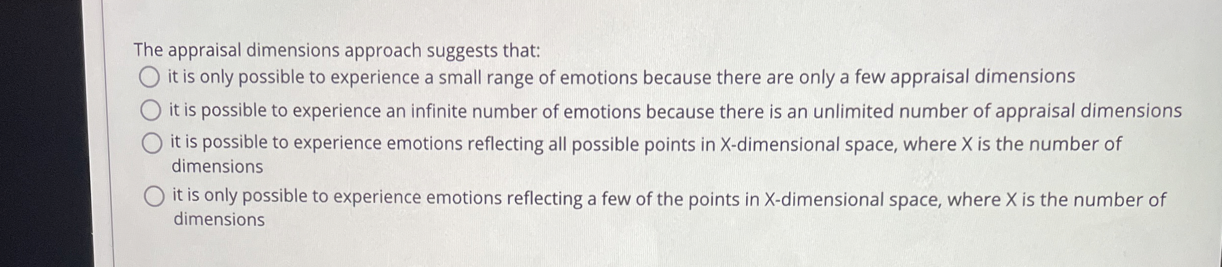 Solved The appraisal dimensions approach suggests that:it is | Chegg.com