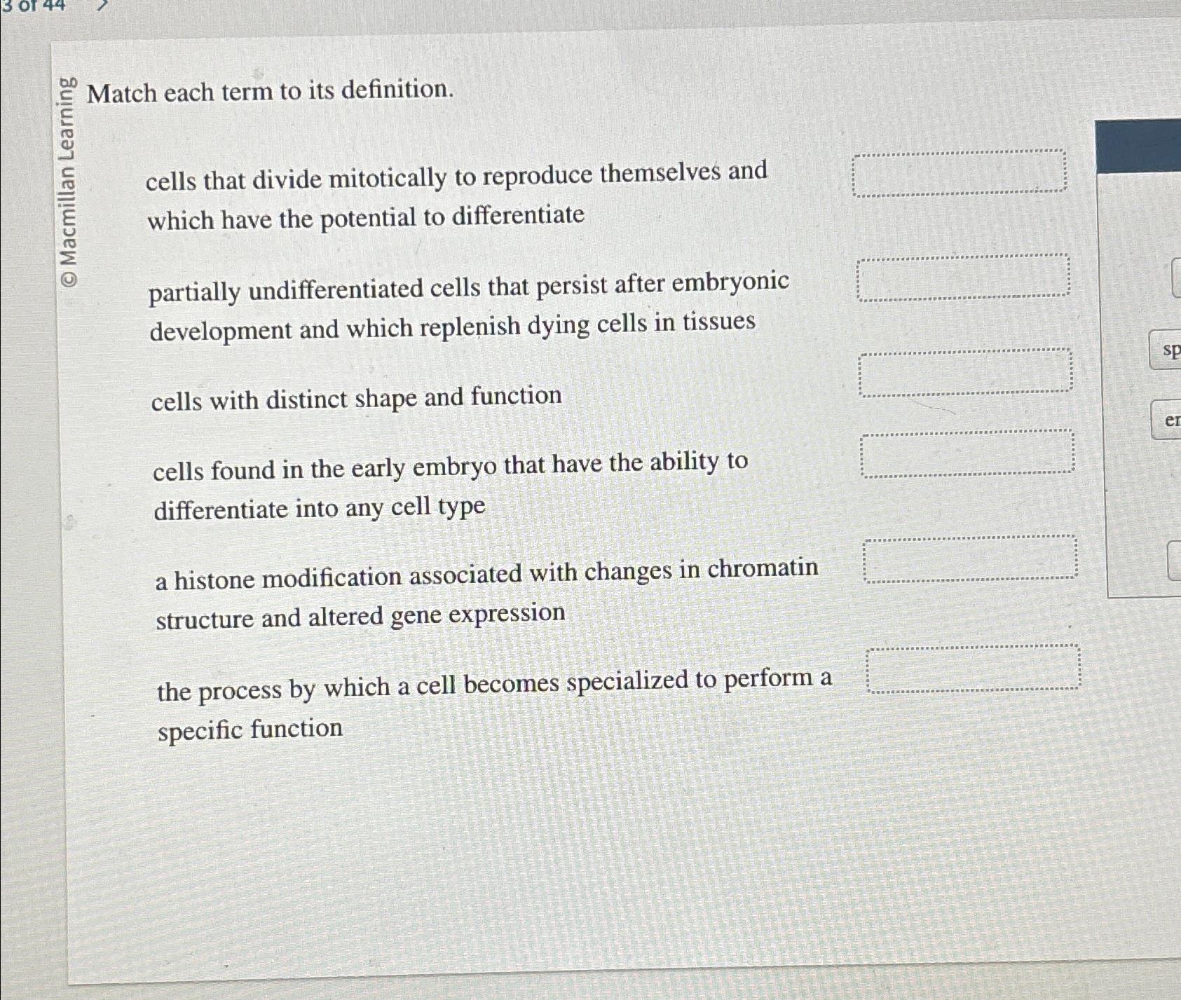 Solved Match each term to its definition.cells that divide | Chegg.com