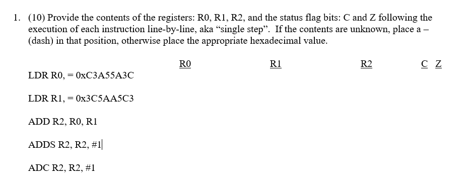 Solved (10) Provide the contents of the registers: R0, R1, | Chegg.com