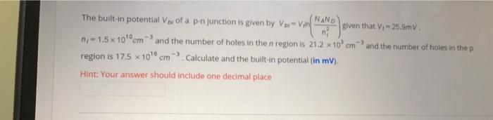 Solved The built-in potential of a p-njunction is given by | Chegg.com