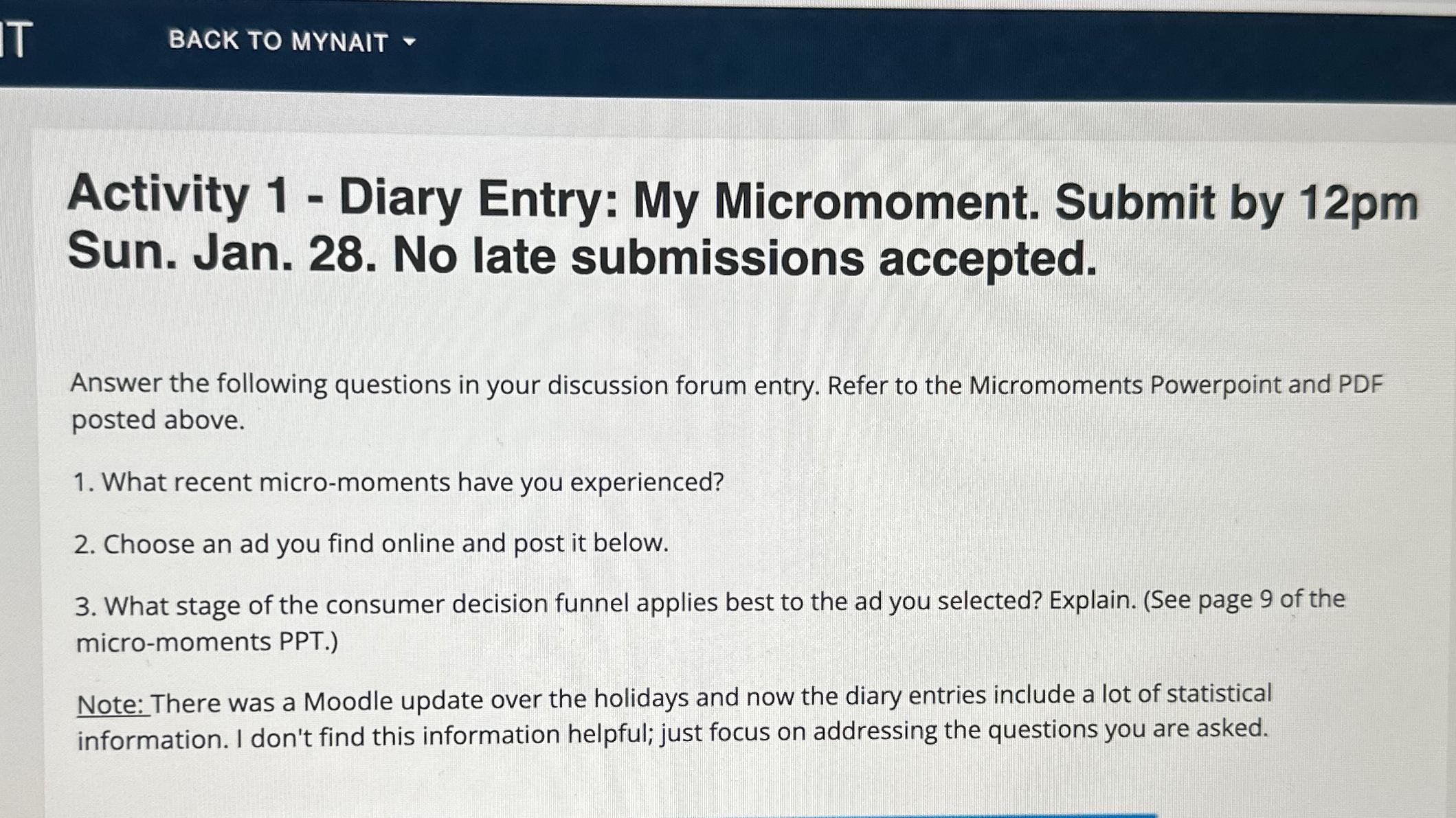 Solved BACK TO MYNAIT *Activity 1 - ﻿Diary Entry: My | Chegg.com