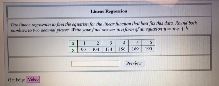 Solved Linear Regression Use linear regression to find the | Chegg.com
