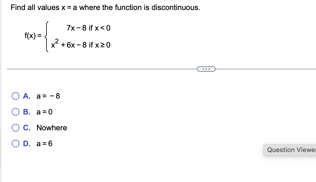 Solved Find All Values X A Where The Function Is