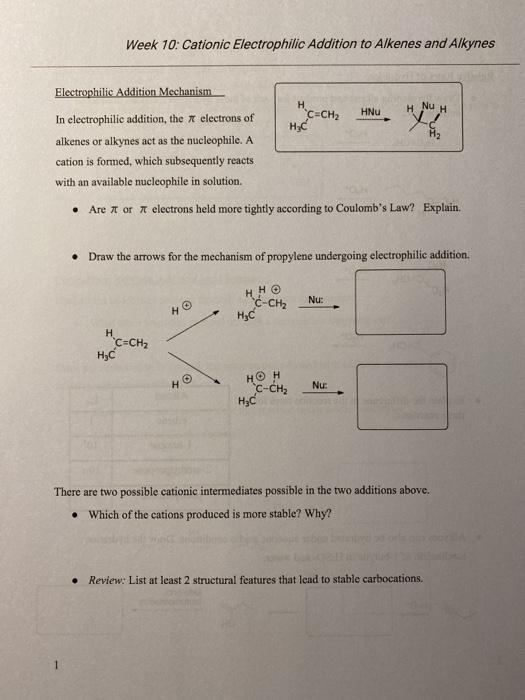 Solved Week 10: Cationic Electrophilic Addition to Alkenes | Chegg.com