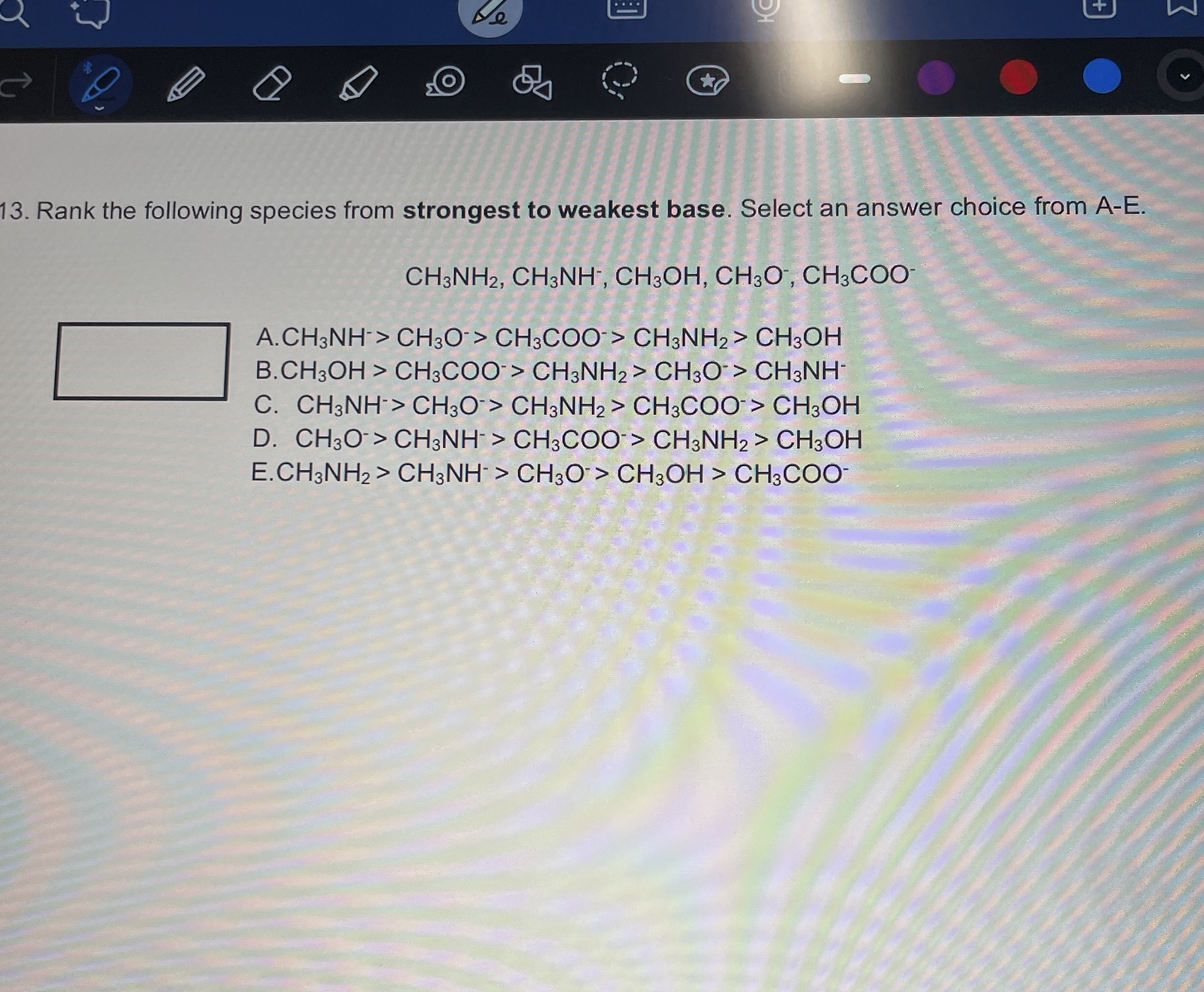 Solved Rank the following species from strongest to weakest | Chegg.com