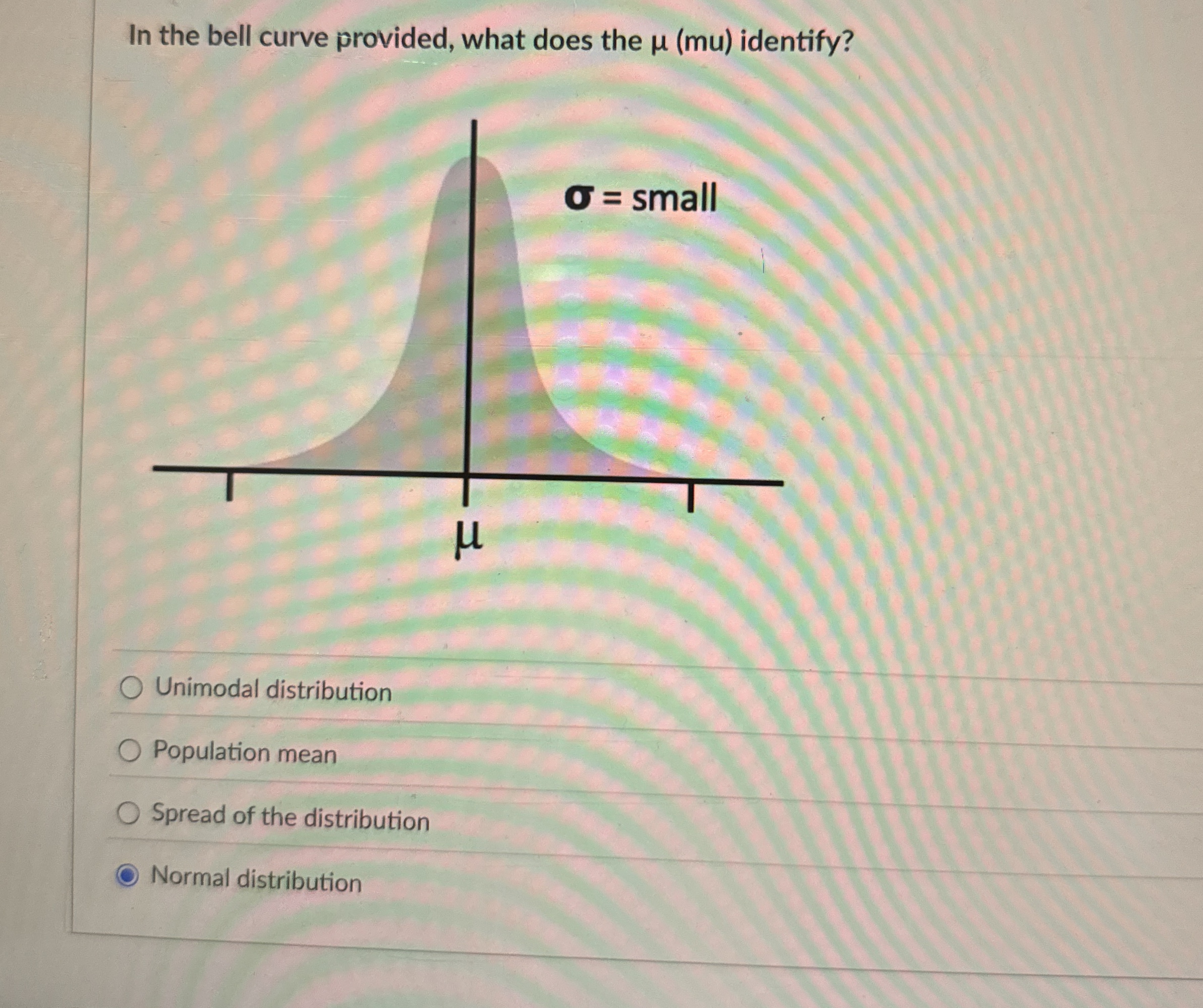 Solved In the bell curve provided, what does the μ(μ) | Chegg.com