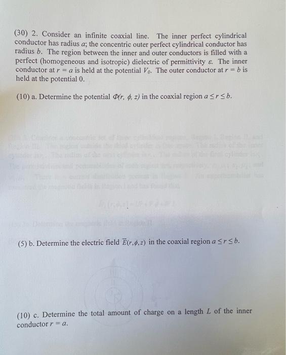 Solved (30) 2. Consider an infinite coaxial line. The inner | Chegg.com