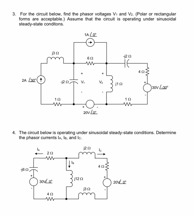Solved 3. For the circuit below, find the phasor voltages V1 | Chegg.com