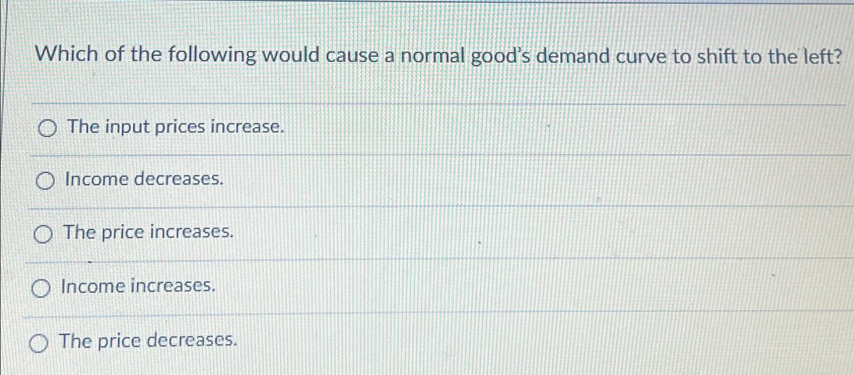 Solved Which of the following would cause a normal good's | Chegg.com