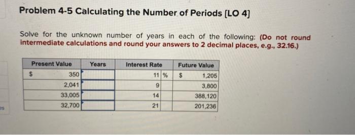 Solved Problem 4-5 Calculating the Number of Periods [LO 4] | Chegg.com