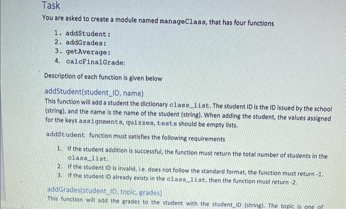 Solved Problem: You are asked to develop a Python module to | Chegg.com