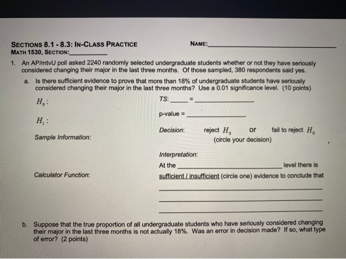 Solved SECTIONS 8.1-8.3: IN-CLASS PRACTICE NAME: MATH 1530, | Chegg.com Solved SECTIONS 8.1-8.3: IN-CLASS PRACTICE NAME: MATH 1530, | Chegg.com