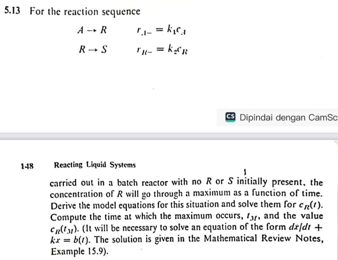 Solved 5.13 For the reaction sequence | Chegg.com