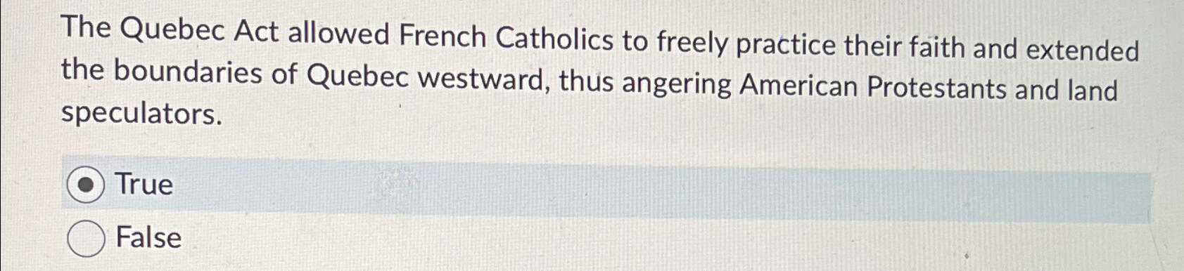 Solved The Quebec Act allowed French Catholics to freely | Chegg.com