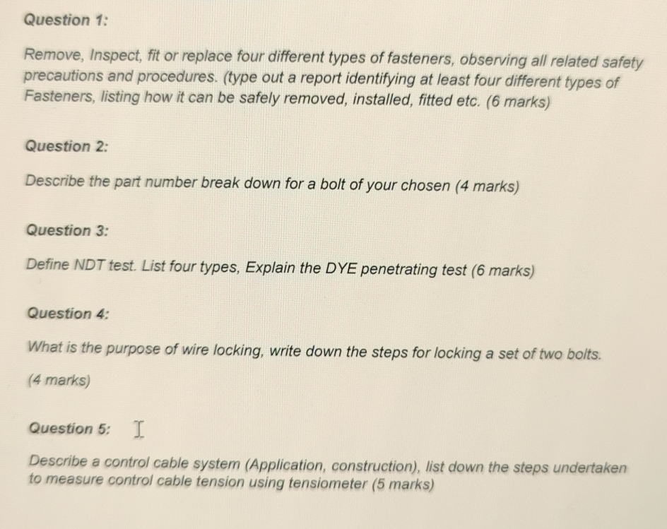 Solved Question 1:Remove, Inspect, fit or replace four | Chegg.com