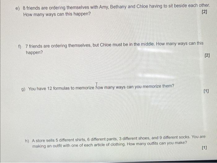 Solved Determine the total number of outcomes/possible | Chegg.com