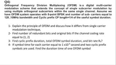 Solved Q4)Orthogonal Frequency Division Multiplexing (OFDM) | Chegg.com